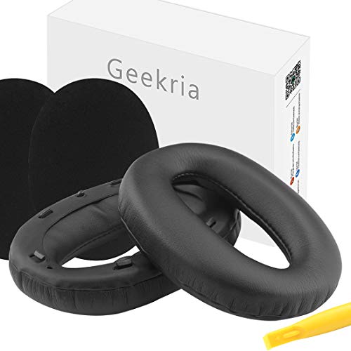 Geekria QuickFit Protein Leather Replacement Ear Pads for Sony WH1000XM2, MDR-1000X Headphones Earpads, Headset Ear Cushion Repair Parts (Black)