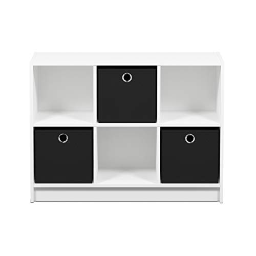 Furinno Basic 3x2 Bookcase Storage, White/Black, 6-Cube with Bin