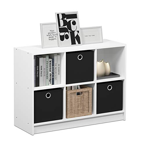 Furinno Basic 3x2 Bookcase Storage, White/Black, 6-Cube with Bin