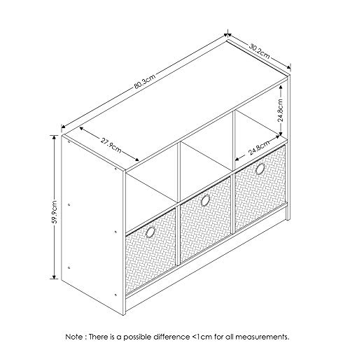 Furinno Basic 3x2 Bookcase Storage, White/Black, 6-Cube with Bin