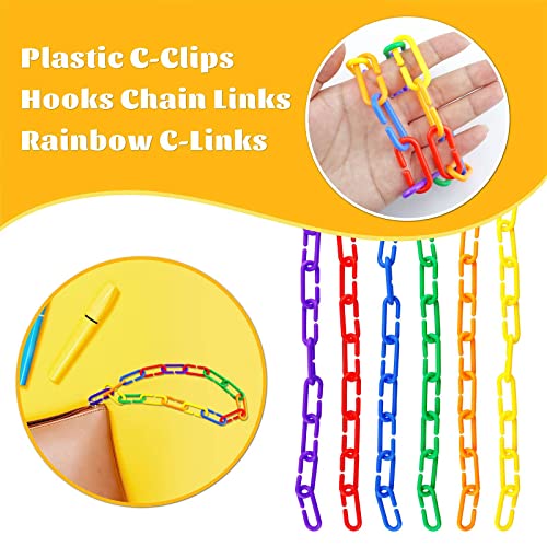 JIALEEY 100 Piece Plastic C-Clips Hooks Chain Links Rainbow C-Links Children's Learning Toys Small Pet Rat Parrot Bird Toy Cage