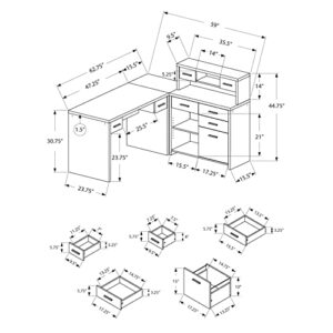 Monarch Specialties Computer Desk L-Shaped - Left or Right Set- Up - Corner Desk with Hutch 60"L (Grey Reclaimed Wood)