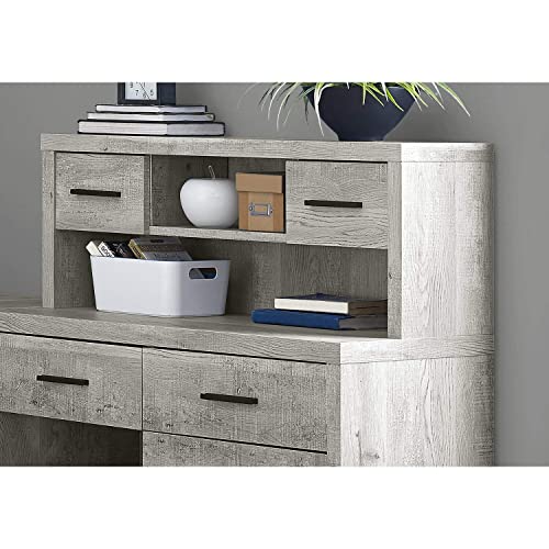 Monarch Specialties Computer Desk L-Shaped - Left or Right Set- Up - Corner Desk with Hutch 60"L (Grey Reclaimed Wood)