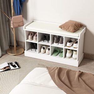 love furniture Shoe Bench, Shoe Storage Bench with 8 Compartments and Cushion, Shoe Cabinets for Entrance Porches, Front Doors, Living Rooms, Bedrooms, Garages, Closets (38inch, White)