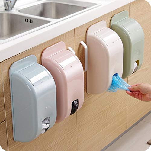 Wall Mounted Plastic Garbage Bag Storage Box Container Self-Adhesive Grocery Bag Holder Saver Dispenser Trash Bags Organizer Recycling Grocery Pocket Containers Hanging Organizer (Green)