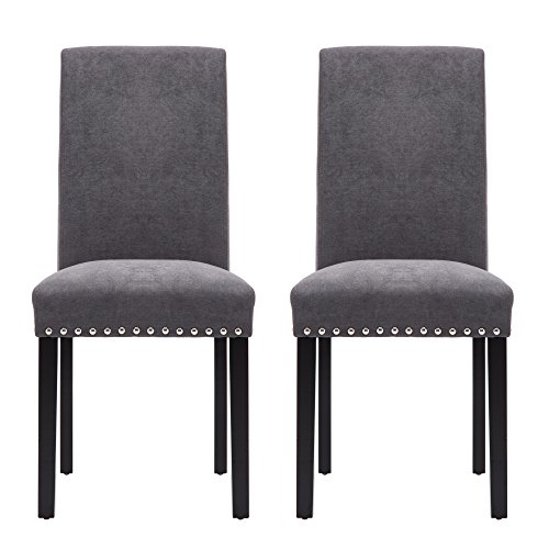 NOBPEINT Dining Chair Upholstered Fabric Dining Chairs with Copper Nails,Set of 2,Grey