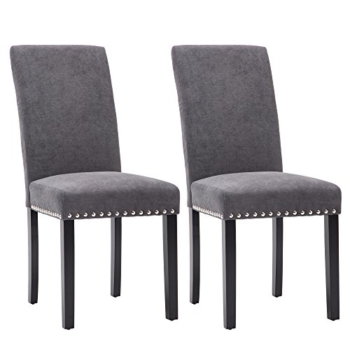 NOBPEINT Dining Chair Upholstered Fabric Dining Chairs with Copper Nails,Set of 2,Grey