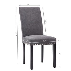 NOBPEINT Dining Chair Upholstered Fabric Dining Chairs with Copper Nails,Set of 2,Grey