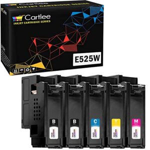 cartlee set of 5 compatible high yield laser toner cartridges replacement ink for dell e525dw e525w 525w 525 525dw dpv4t h3m8p color printers (2 black, 1 cyan, 1 magenta, 1 yellow)