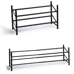 bino stackable 2 tier expandable shoe rack - 6-12 pair shoe shelf tower storage organizer, black