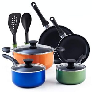 cook n home stay cool handle, multicolor 10-piece nonstick cookware set