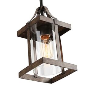 LNC Faux-Wood Pendant Lighting, Farmhouse Hanging Fixture with Glass Shades for Kitchen Island, Bedroom, Dining Room, Hallway and Foyer