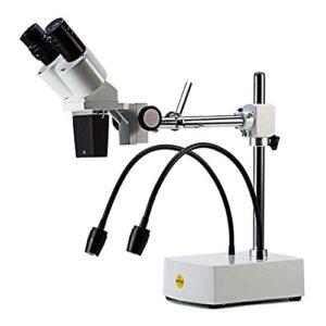 swift s41-20 professional dissecting binocular stereo microscope, wf10x wf20x eyepieces, 10x 20x magnification, 1x objective, led lighting, boom-arm stand