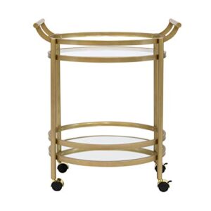 Studio Designs Home Palazzo Modern 2-Tier Oval Metal Rolling Bar, Serving, Utility Mobile Cart with Handles and Spill Guard in Gold/Clear Glass and Mirror, 27" W x 17.5" D x 33.25" H,