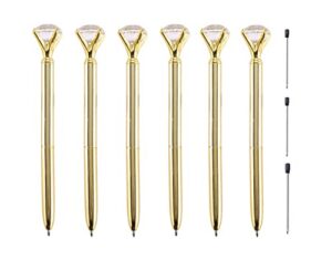 onwon 6 pieces big crystal diamond pens gold metal ballpoint pens & 3 pieces ballpoint pen refills in black ink