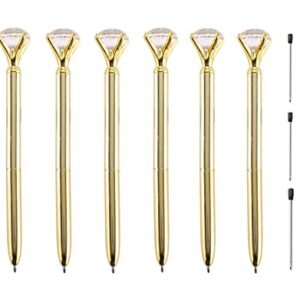 Onwon 6 Pieces Big Crystal Diamond Pens Gold Metal Ballpoint Pens & 3 Pieces Ballpoint Pen Refills in Black Ink