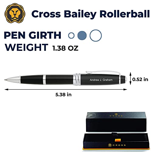 Dayspring Pens Engraved Cross Pen | Personalized Cross Bailey Black Lacquer Rollerball Gift Pen in Premium Pen CaseAT0455-7 - Custom Name Engraved