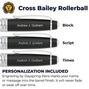 Dayspring Pens Engraved Cross Pen | Personalized Cross Bailey Black Lacquer Rollerball Gift Pen in Premium Pen CaseAT0455-7 - Custom Name Engraved