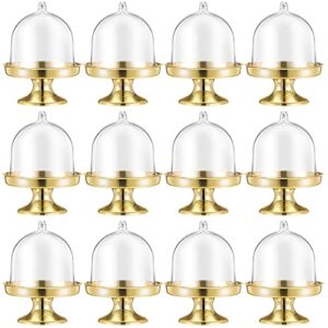 Healeved 12pcs Mini Cake Stand Chocolate Cupcake Candy Display Plate with Lid for Birthday Wedding Party Supplies - 8 x 6 x 6cm (Golden Base)