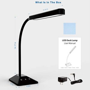 Byyoulike LED Desk Lamp Flexible Gooseneck Table Lamp with Touch Control 5 Brightness Levels Adjustable Night Light Eye-Caring Dimmable Table Light(Black)