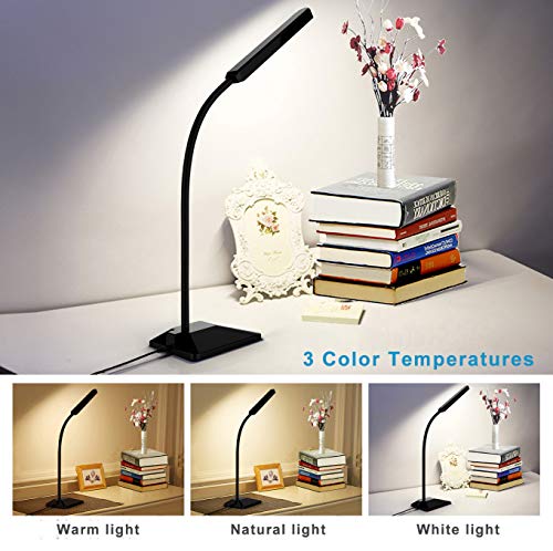 Byyoulike LED Desk Lamp Flexible Gooseneck Table Lamp with Touch Control 5 Brightness Levels Adjustable Night Light Eye-Caring Dimmable Table Light(Black)