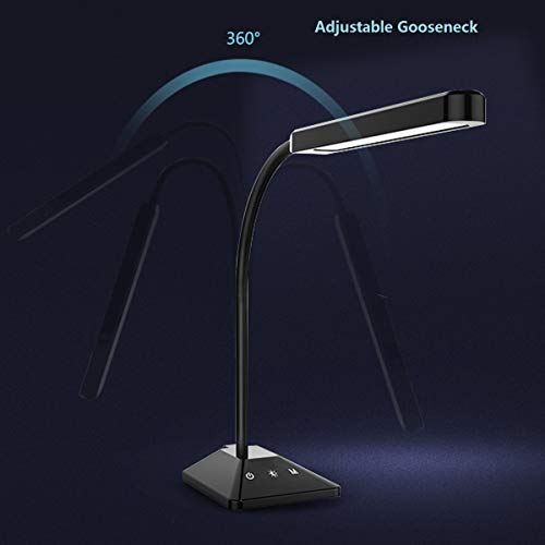 Byyoulike LED Desk Lamp Flexible Gooseneck Table Lamp with Touch Control 5 Brightness Levels Adjustable Night Light Eye-Caring Dimmable Table Light(Black)