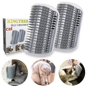 kingtree cat self groomer 2 pack wall corner brushes, soft cat corner scratcher self grooming massage combs for long short fur cats kitten, pet corner groomers massager brush for indoor cats puppy