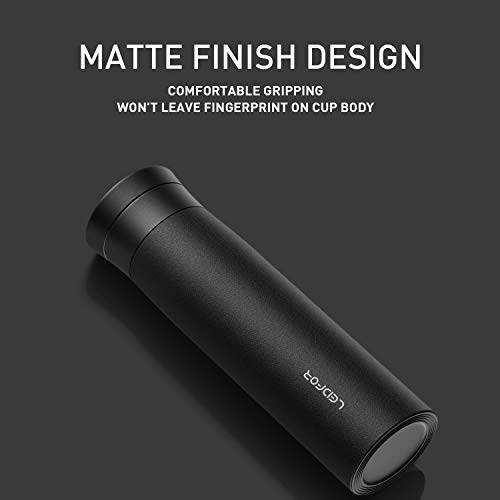 LEIDFOR Tea Thermos with Infuser for Loose Leaf Tea - Vacuum Insulated Tea Infuser Tumbler - Tea Bottle with Leak Proof Screw Lid Portable 17oz Black