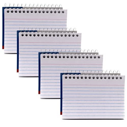 Emraw 50 Page Spiral Bound Ruled White Index Card 3”x5” – For Home, School & Office (Pack of 4)