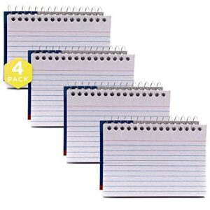 Emraw 50 Page Spiral Bound Ruled White Index Card 3”x5” – For Home, School & Office (Pack of 4)