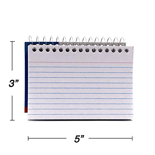 Emraw 50 Page Spiral Bound Ruled White Index Card 3”x5” – For Home, School & Office (Pack of 4)