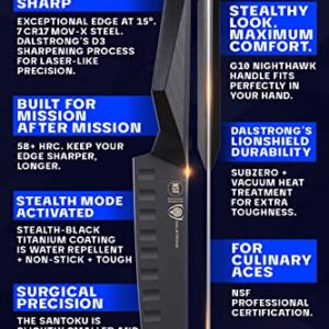 Dalstrong Shadow Black Series Black Titanium Nitride Coated High Carbon 7CR17MOV-X Vacuum Treated Steel Santoku Kitchen Knife, 7 Inches, Sheath Included