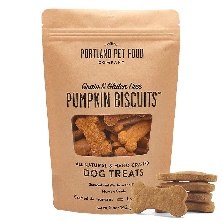 Crafted by Humans Loved by Dogs Portland Pet Food Company Grain-Free & Gluten-Free Biscuit Dog Treats (1-Pack 5 oz) — Pumpkin Flavor — All Natural, Human-Grade, Made in The USA