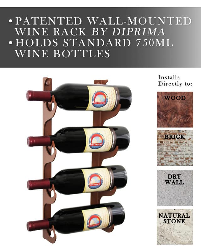 di prima usa Wine Rack Wall Mounted for Wine Bottles - Luxury Metal Wine Rack Mount - Long-Lasting Hanging Wine Rack for Wall Mount, Cellar, Kitchen, Living Room - Single Depth Row – 4 Bottles