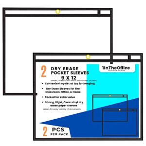 1intheoffice reusable dry erase pockets, 9 x 12, black (2 pack)