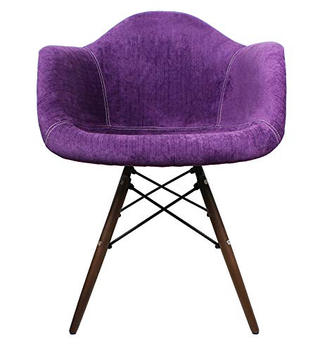 CozyBlock Mid-Century Modern Velvet Fabric Upholstered Accent Arm Chair with Dark Walnut Wood Eiffel Legs Set of 2 (Purple)