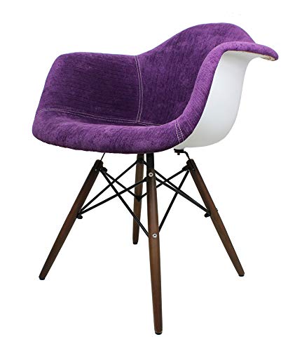 CozyBlock Mid-Century Modern Velvet Fabric Upholstered Accent Arm Chair with Dark Walnut Wood Eiffel Legs Set of 2 (Purple)