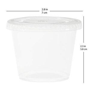 Freshware Plastic Portion Cups with Lids [5.5 Ounce, 100 Sets] Souffle Cups, Jello Shot Cups, Condiment Sauce Containers For Sampling, Sauce, Snack or Dressing