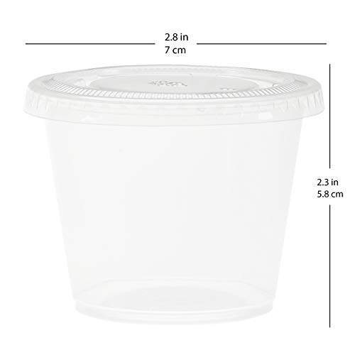 Freshware Plastic Portion Cups with Lids [5.5 Ounce, 100 Sets] Souffle Cups, Jello Shot Cups, Condiment Sauce Containers For Sampling, Sauce, Snack or Dressing