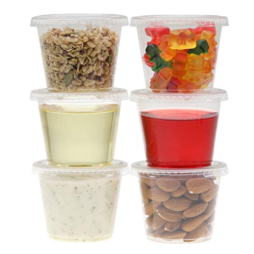 Freshware Plastic Portion Cups with Lids [5.5 Ounce, 100 Sets] Souffle Cups, Jello Shot Cups, Condiment Sauce Containers For Sampling, Sauce, Snack or Dressing