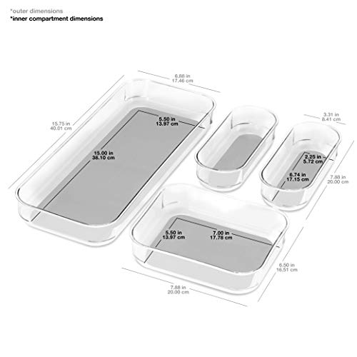 madesmart 4-Piece Clear Bin Pack | Light Grey | Clear Soft Grip Collection| Soft-grip Lining | Non-slip Feet | BPA-free