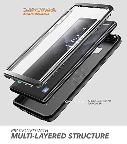 Clayco Xenon Series Case for Samsung Galaxy Note 9 (2018 Release), Full-Body Rugged Case with Built-in 3D Curved Screen Protector (Black)