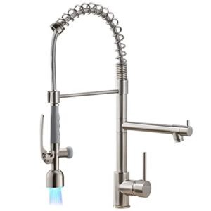 fapully commercial single handle pull down sprayer brushed nickel kitchen faucet, kitchen sink faucet with led light