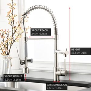 Fapully Commercial Single Handle Pull Down Sprayer Brushed Nickel Kitchen Faucet, Kitchen Sink Faucet with LED Light