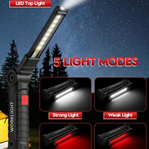 Coquimbo Tool Gifts for Men, Rechargeable LED Work Lights Grill Light Flashlights with Magnetic Base 5 Modes 360° Rotate(2pack Black)