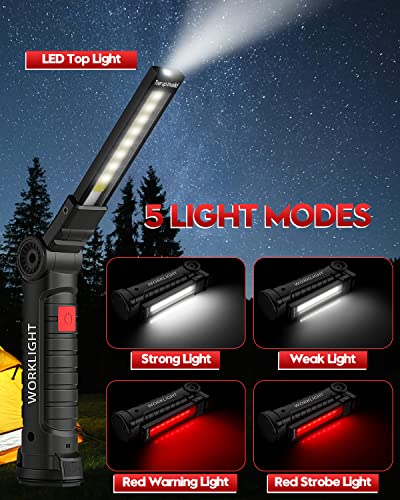 Coquimbo Tool Gifts for Men, Rechargeable LED Work Lights Grill Light Flashlights with Magnetic Base 5 Modes 360° Rotate(2pack Black)