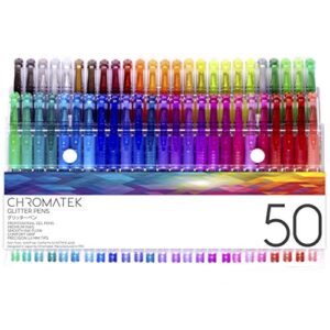 Chromatek Glitter Pens 100 Set Best Colors. 200% The Ink: 50 Gel Pens, 50 Refills. Super Glittery Ultra Vivid Colors. No Repeats. Professional Art Pens. New & Improved.