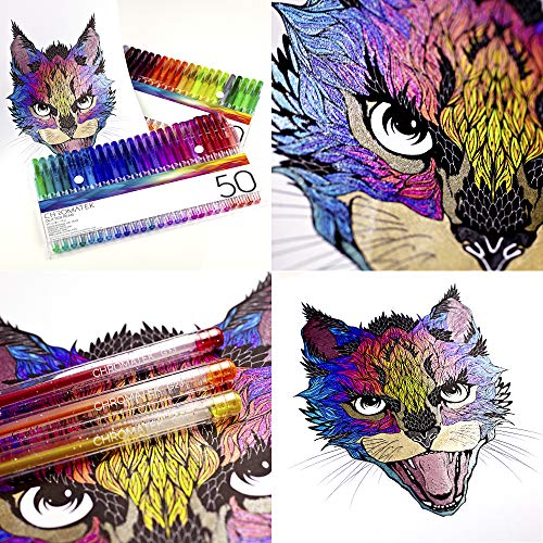 Chromatek Glitter Pens 100 Set Best Colors. 200% The Ink: 50 Gel Pens, 50 Refills. Super Glittery Ultra Vivid Colors. No Repeats. Professional Art Pens. New & Improved.