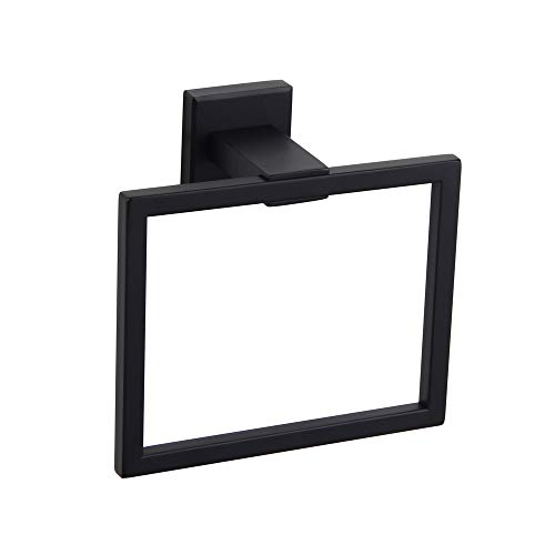 GERZWY Modern Black Towel Holder SUS304 Stainless Steel Towel Hanger Towel Ring for Bathroom Lavatory Wall Mount Contemporary Style JG1906-BK