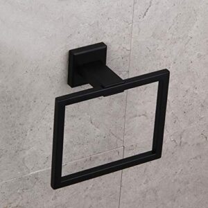 GERZWY Modern Black Towel Holder SUS304 Stainless Steel Towel Hanger Towel Ring for Bathroom Lavatory Wall Mount Contemporary Style JG1906-BK